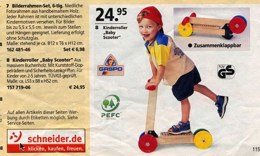 Kinderroller "Baby Scooter" mit PEFC-Logo