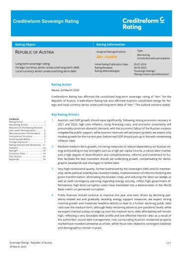 Creditreform Rating: Republik Österreich behält AA+, Ausblick bleibt ...