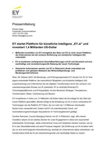 EY startet Plattform für künstliche Intelligenz „EY.ai“ und investiert ...