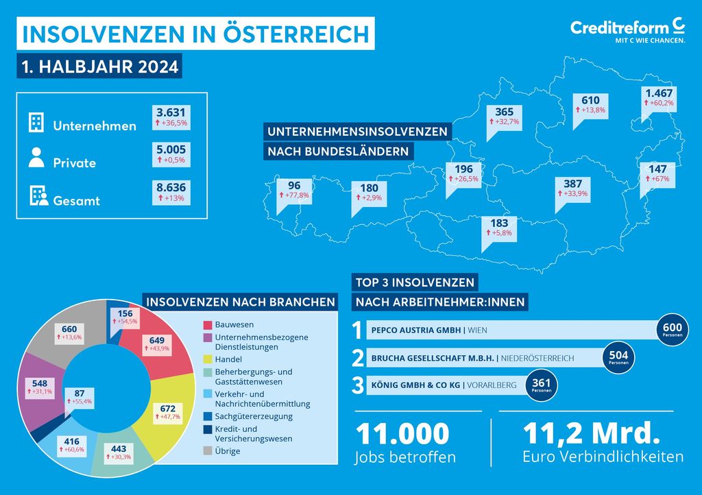 Creditreform FIRMENINSOLVENZSTATISTIK, 1. Halbjahr 2024: 27 Insolvenzen ...
