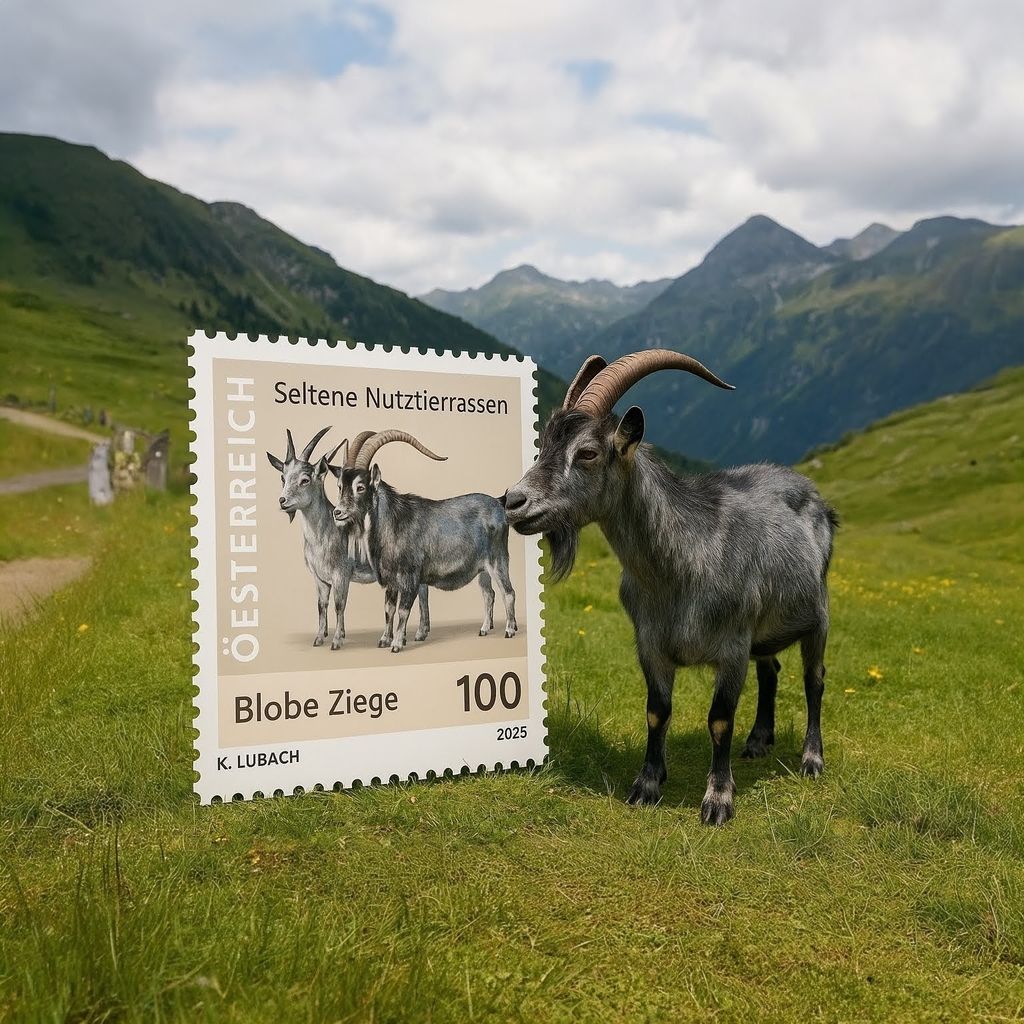 Von Maul- und Klauenseuche bedroht: Briefmarke für Tiroler Blobe Ziege